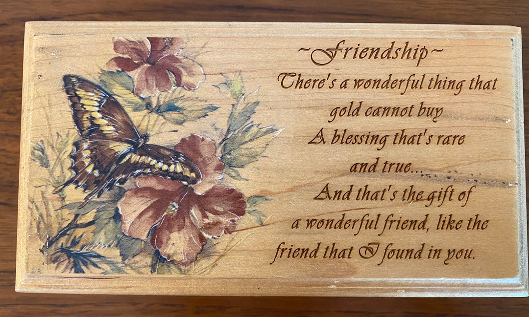 Amazing Vintage WOOD Friendship Musical Box HANDMADE Butterfly Design ...