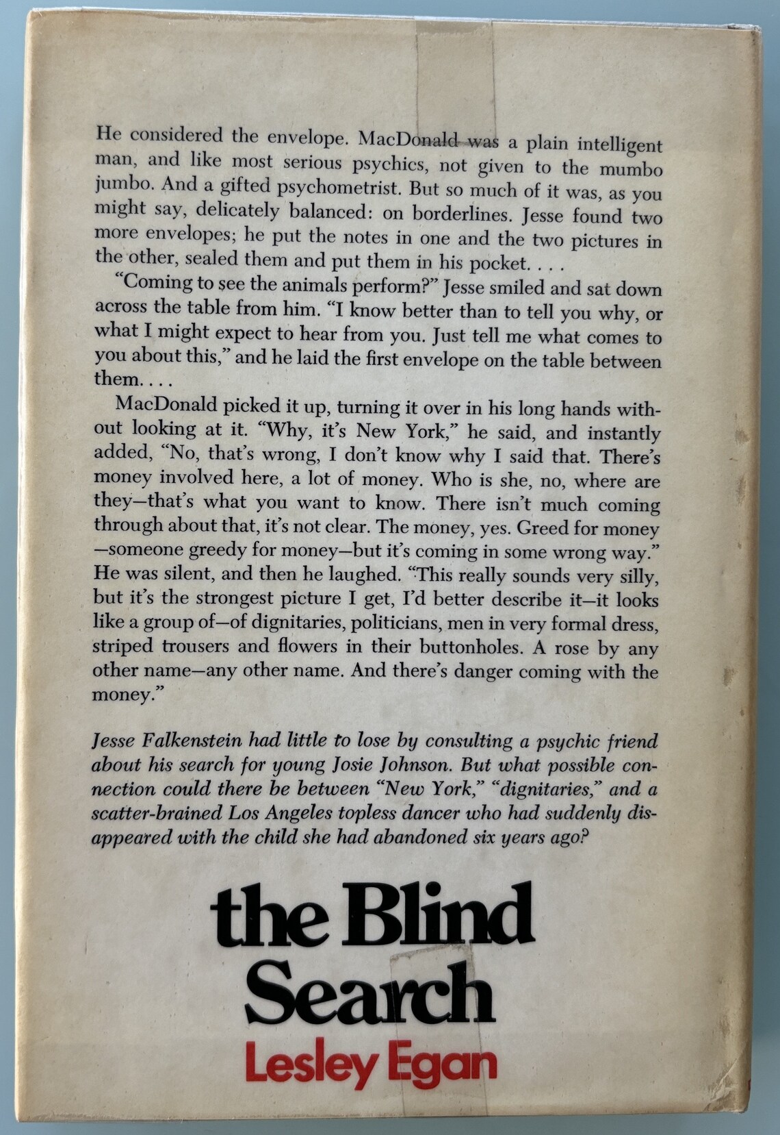 The Blind Search - Lesley Egan - First Editon 1997 - Etsy