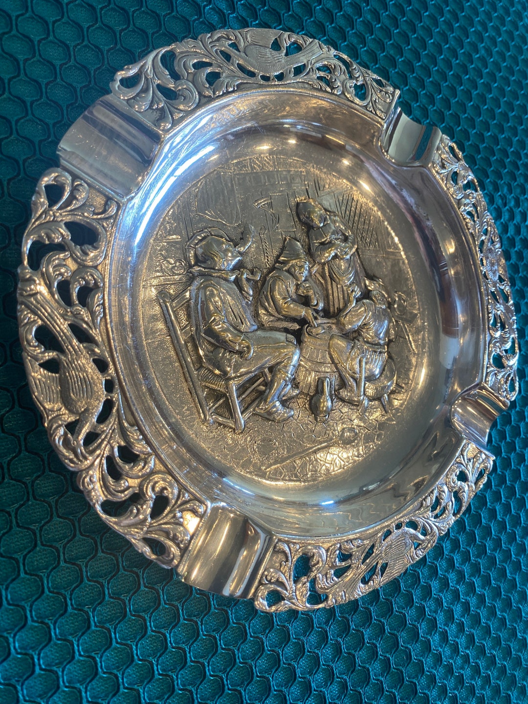 Antique Dutch 900 Silver Plate Ashtray, Tavern Scene by Hendrik ...