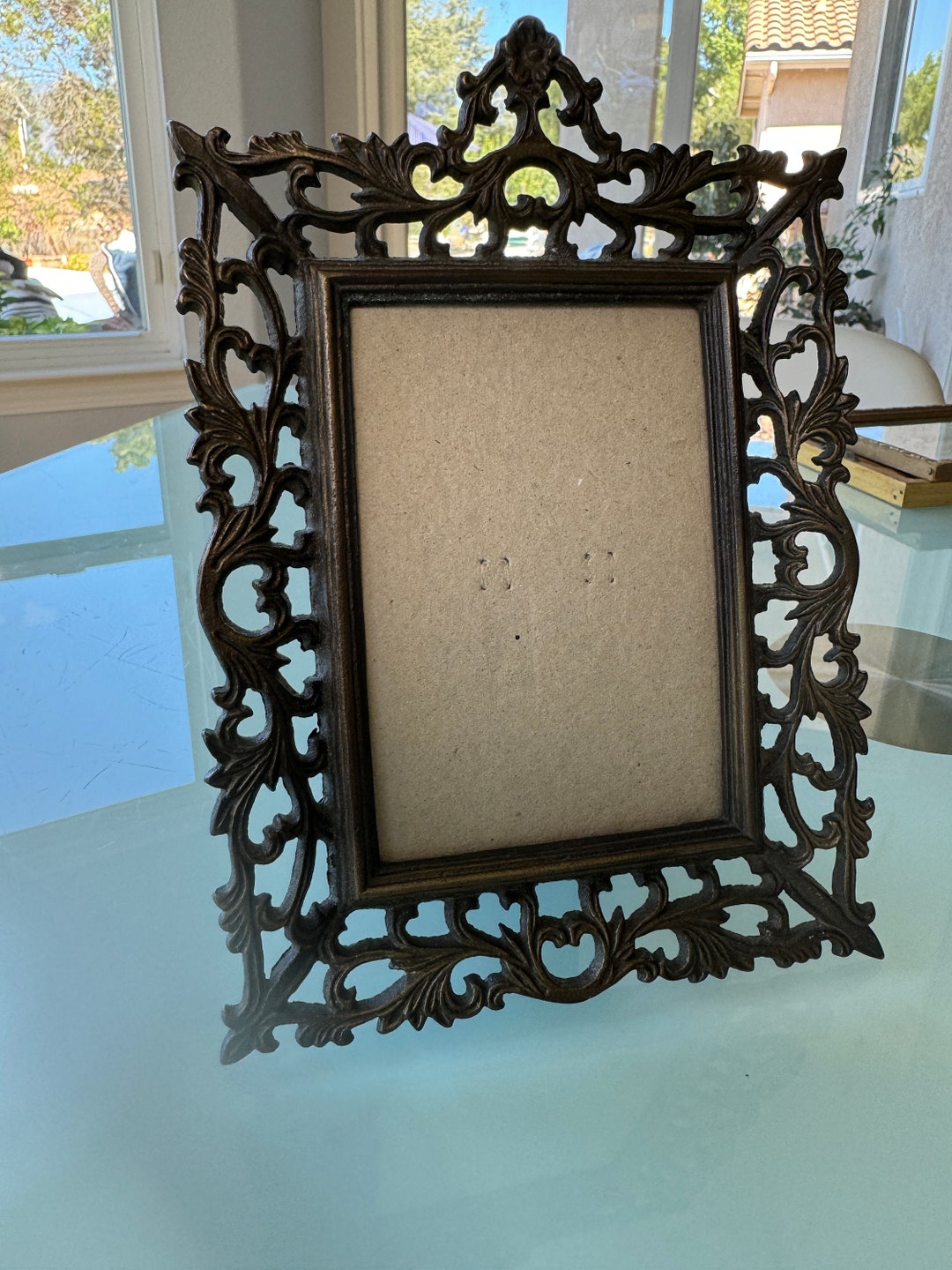 Antique Cast Frame Bronzed Ornate Picture Frame Free Standing 5 3/4" X ...