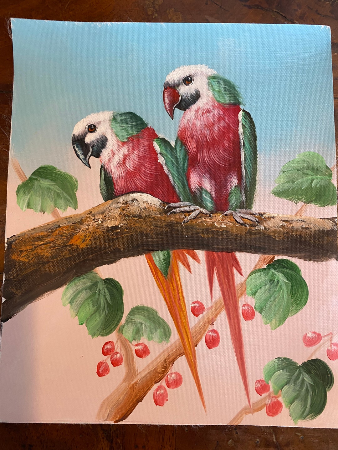 Original Painting Parrots Bright Couple, Oil on Canvas, Birds, Tropical ...
