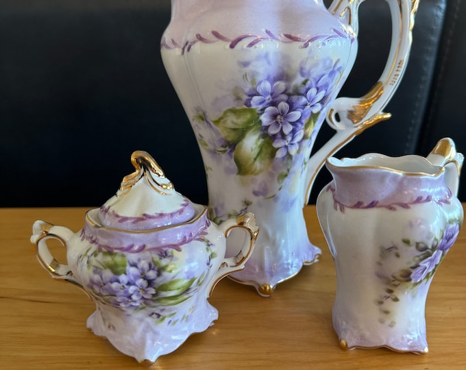 Chocolate/coffee Pot With Creamer and Sugar Vintage Purple Violets and ...