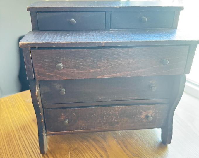 Vintage Handmade Doll Step Back Dresser 5 Drawers Tiny Brass Hardware ...