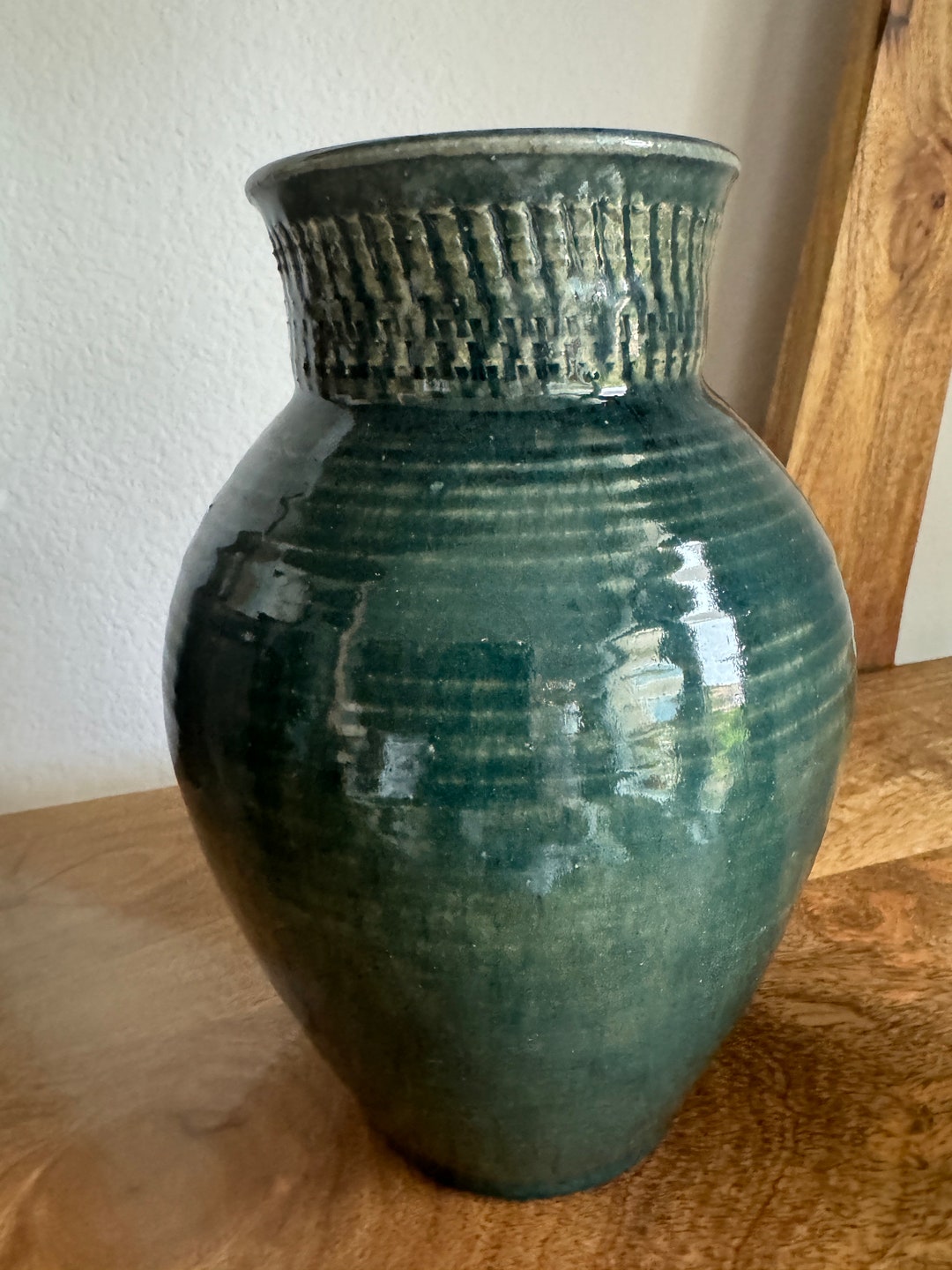 Mid Century Vase Art Pottery Turned Glazed Blue With Green Under-tones ...