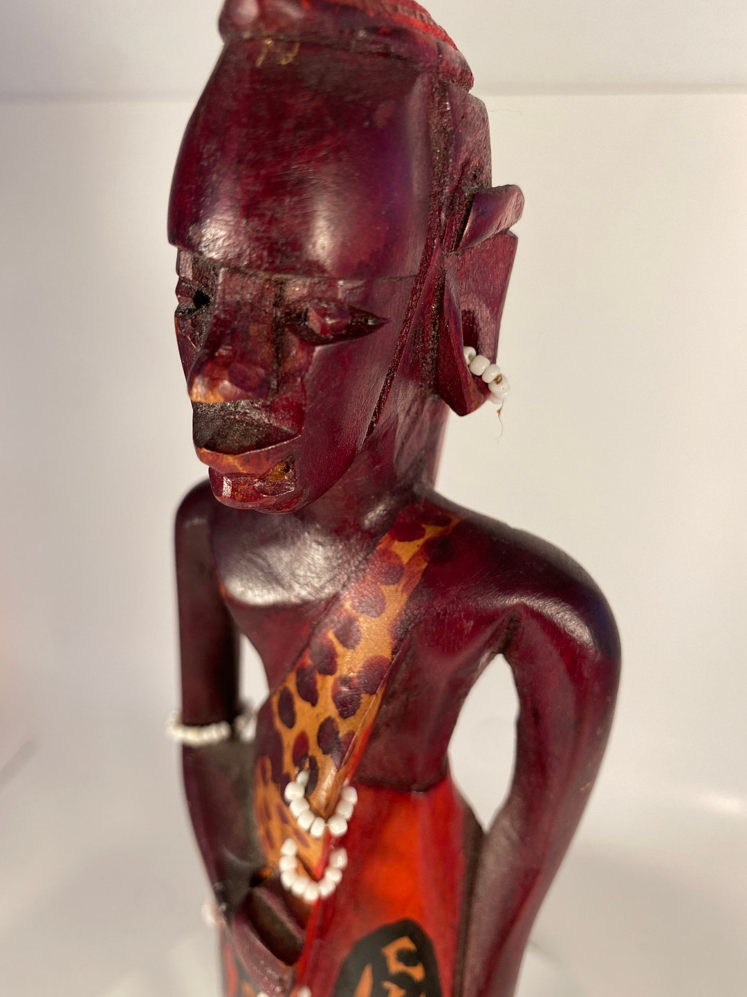 AFRICAN Warrior Tribal Sculpture Wood Carved Statue 11.25 GIFT HOLIDAY ...