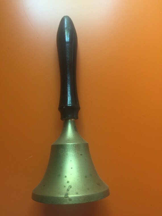 Bronze School Bell with Cherry Wood Handle and Clapper c1910
