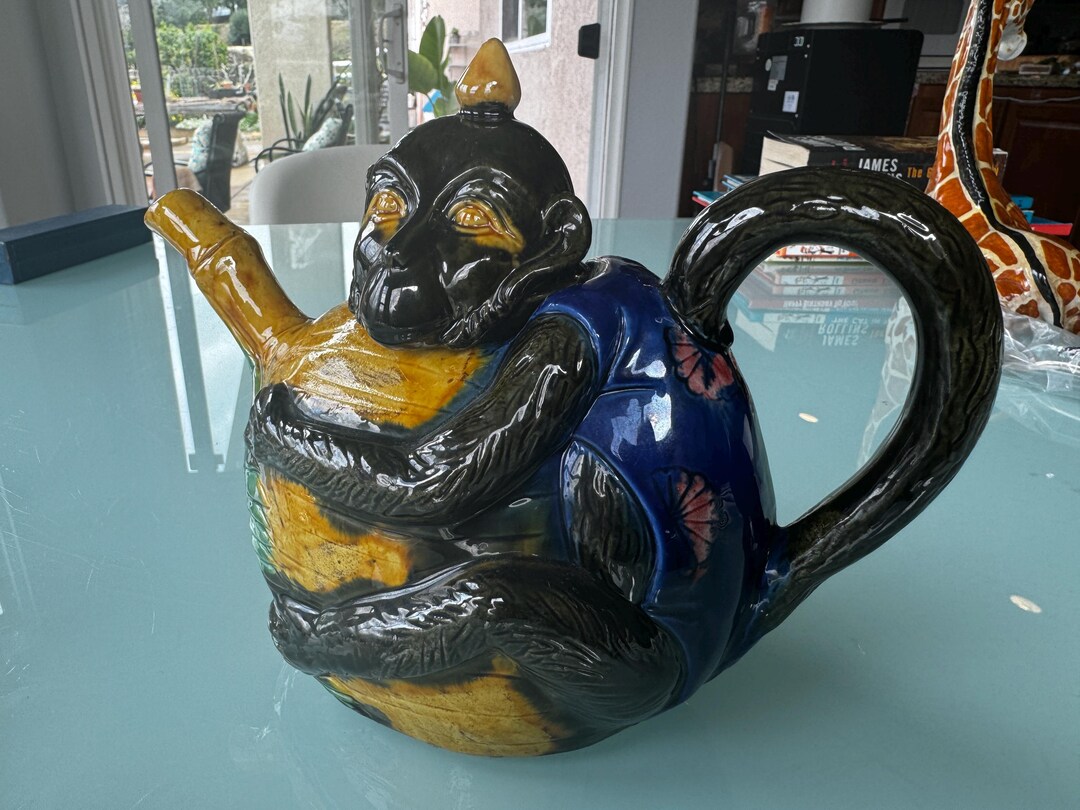 Vintage Majolica Style Figural Glaze Monkey Teapot Minton Royal Doulton ...