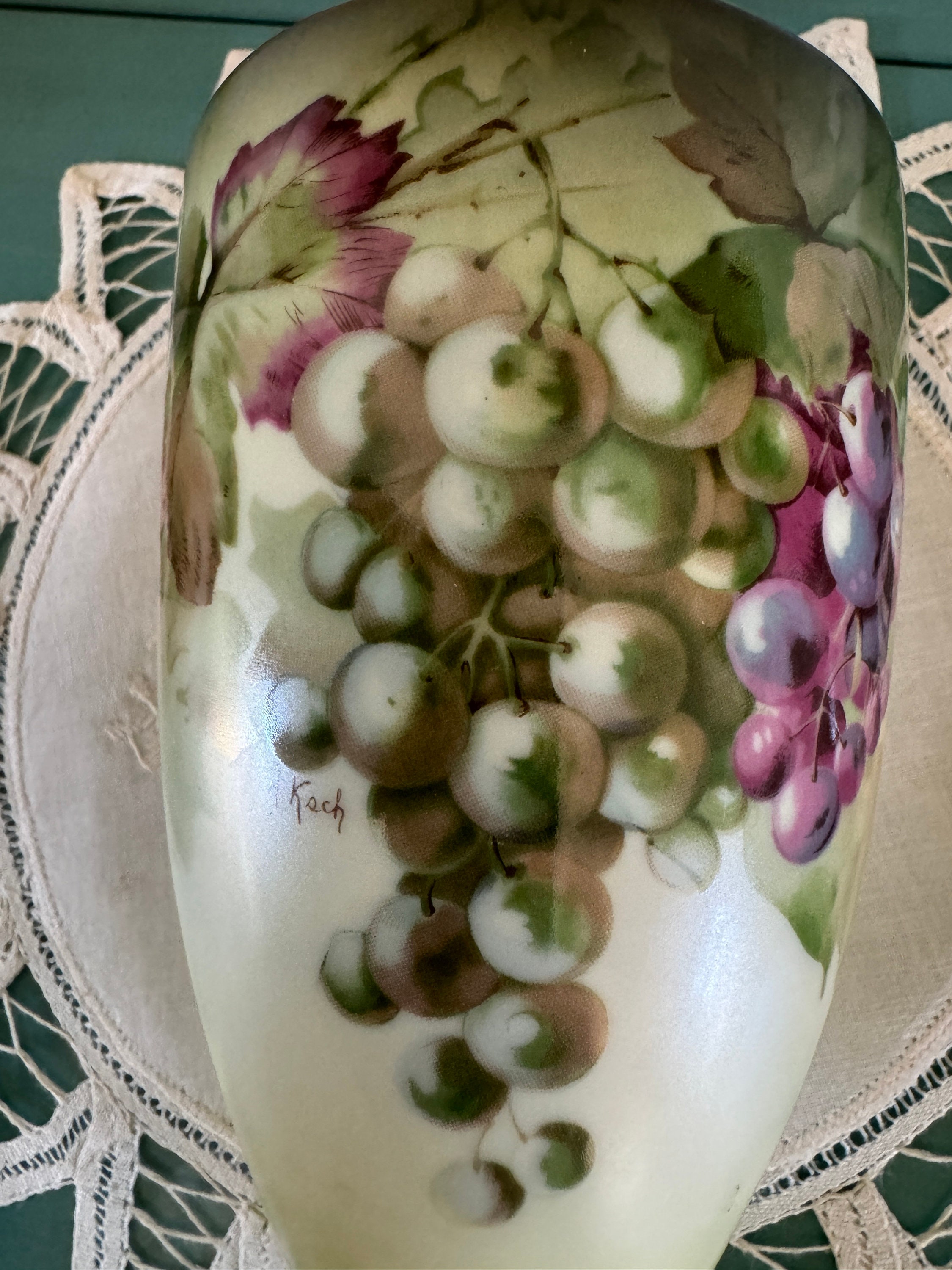 BAVARIA Porcelain Vase Hand Painted Artist SIGNED Grapes A Kaca ...