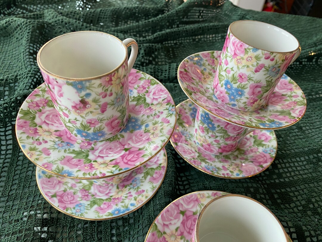 Chintz Vintage Royal Crown China Demitasse Cup Saucer SETS Mini ROSES ...