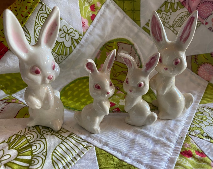 Vintage Ceramic Bunny Rabbit Family Set of 4 Handmade Spring Retro ...