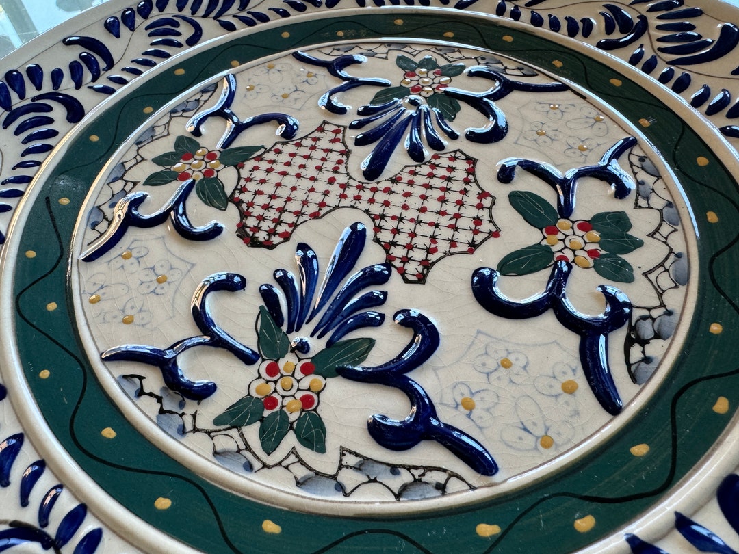 Vintage Large 12" Hand Painted Expressions Hanging Plate Mediterranean ...