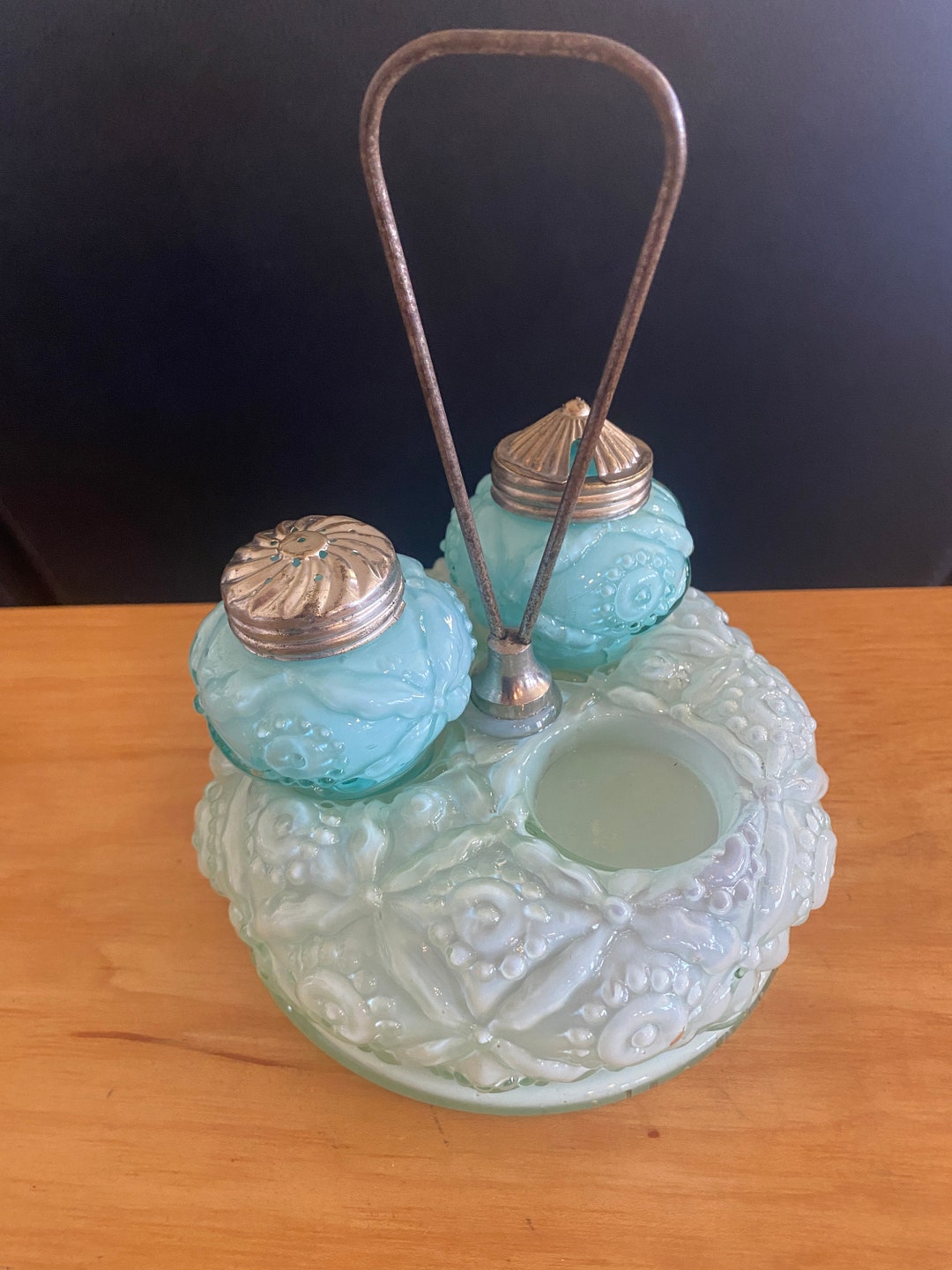 Antique American Cruet Set Aqua Blue Glass, Frosted Cruet C 1890 RARE ...
