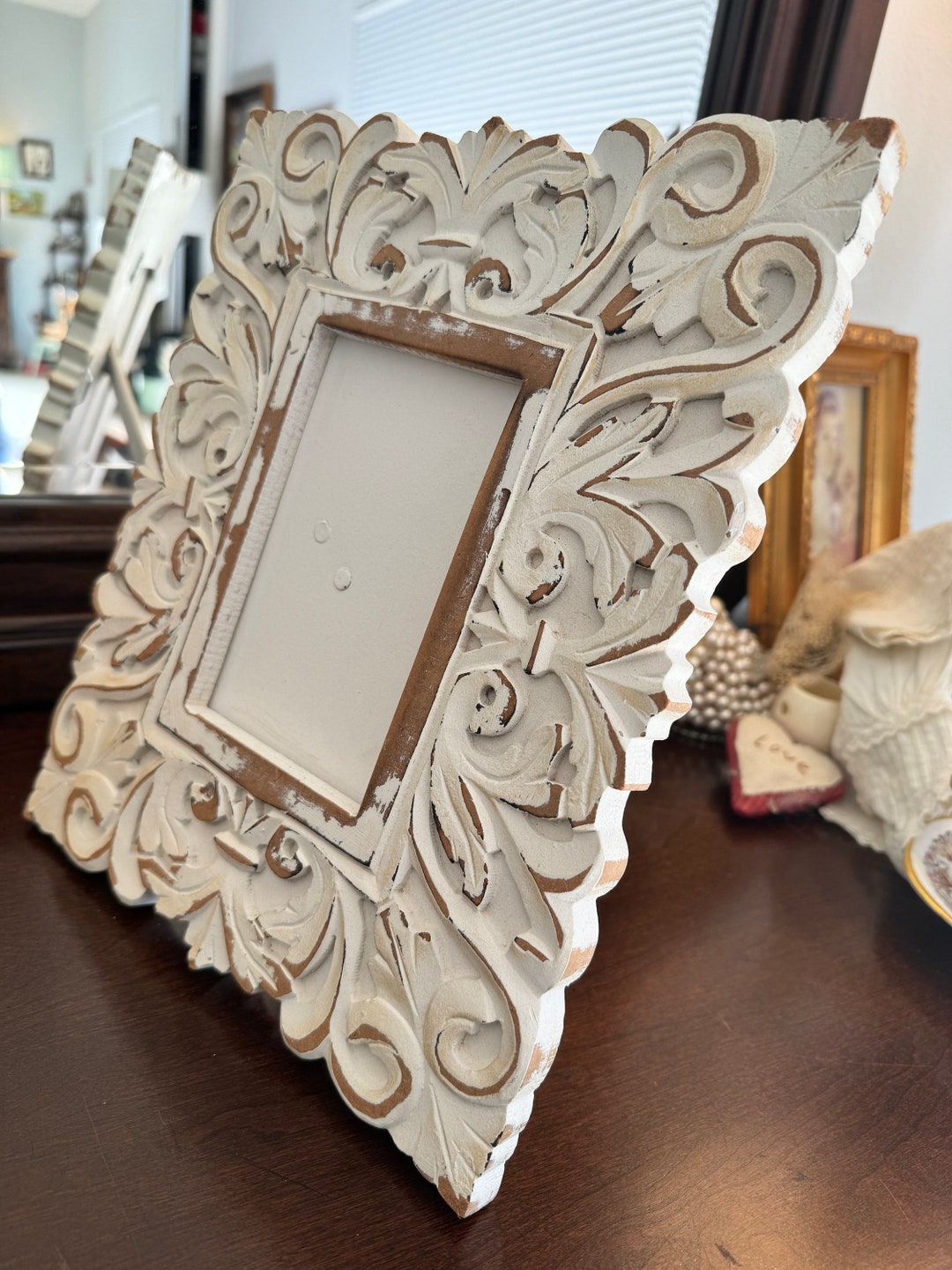 Vintage White Shabby Chic Wood Frame Raised Design - Etsy
