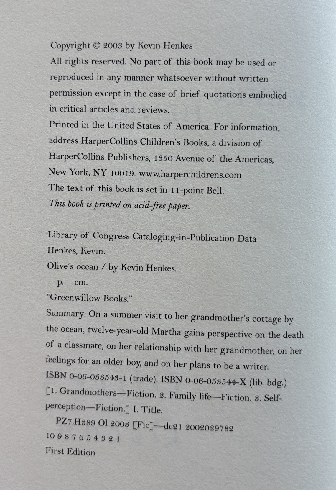 Olive's Ocean by Kevin Henkes - First Edition - Etsy