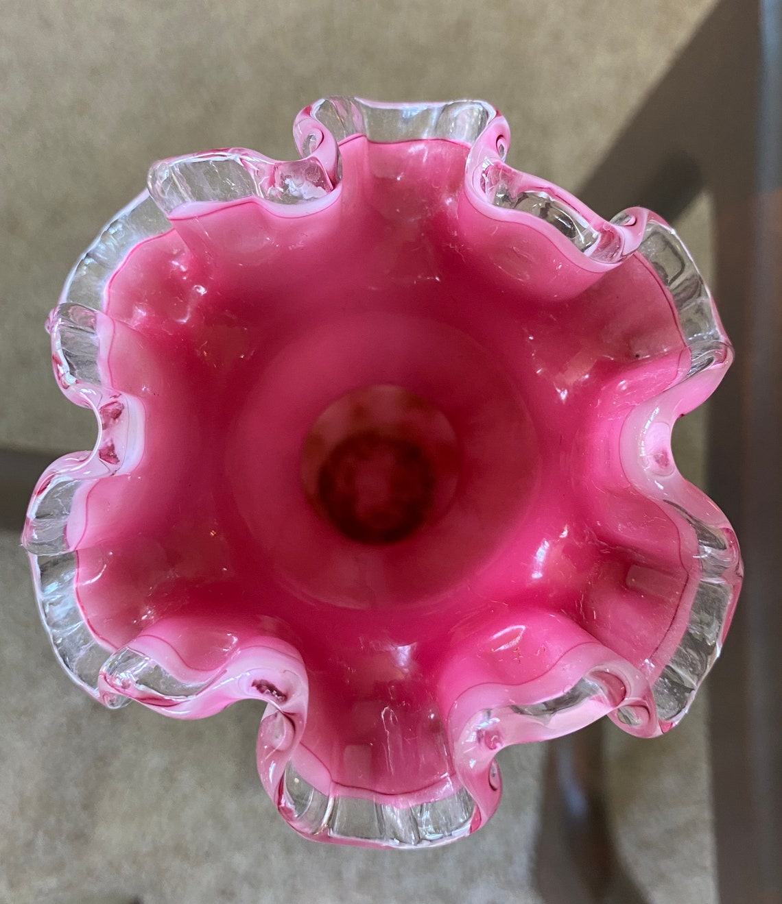 Mid Century Fenton Ruffled Vase Pink and White 6 Tall - Etsy