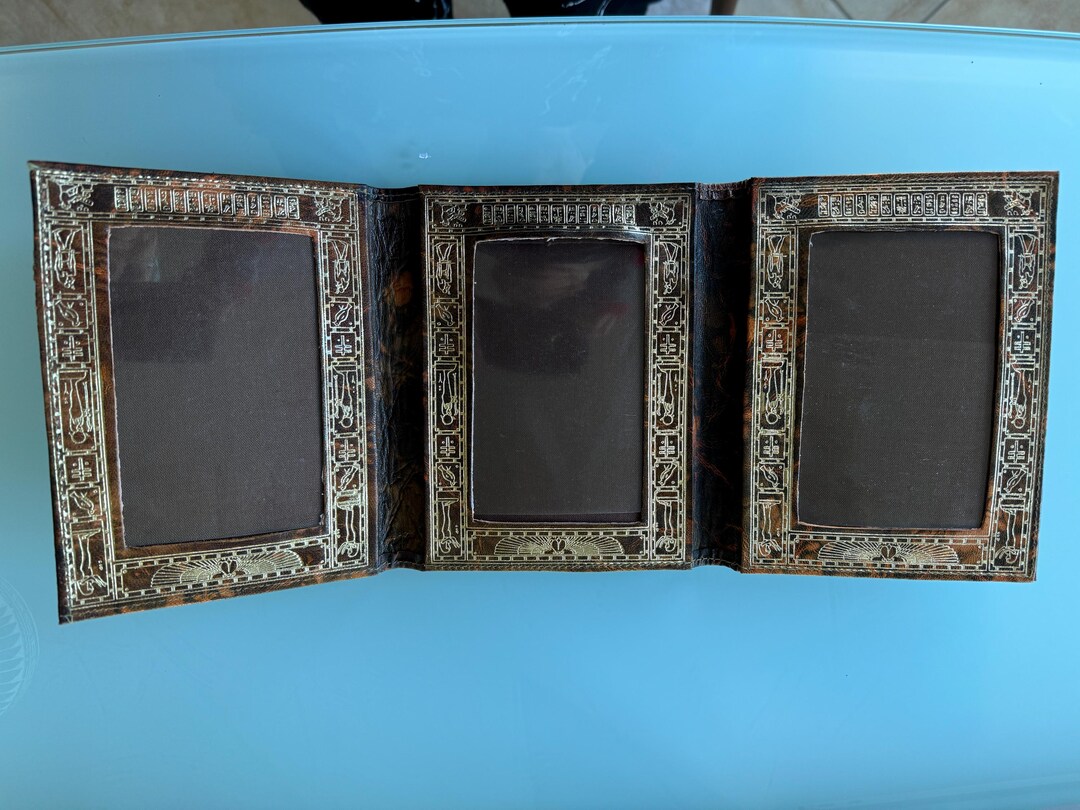 Egyptian Camel Leather Triple Picture Frame Pharaoh Embossed Design 7 ...