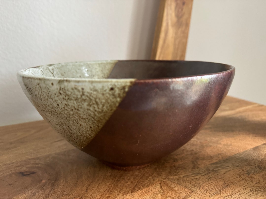 Midcentury Pottery Bowl Stoneware Japanese Inspired Drip Glaze Textured ...