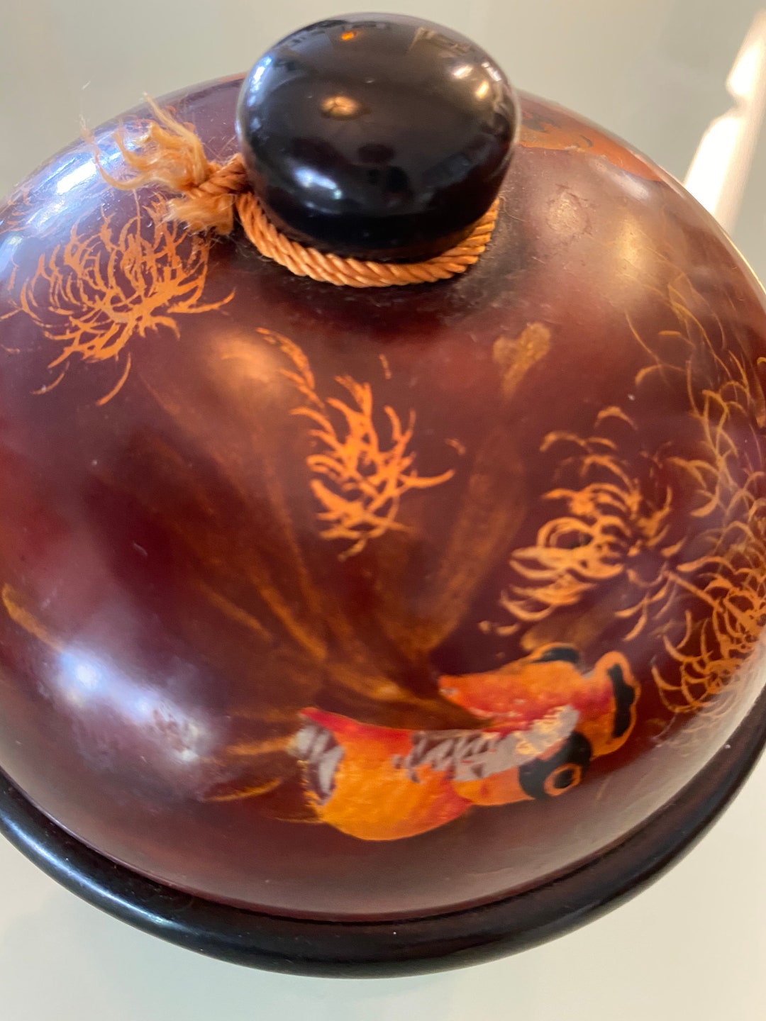 Mid Century Asian Lacquered Round Box With Koi Fish Artist Signed - Etsy