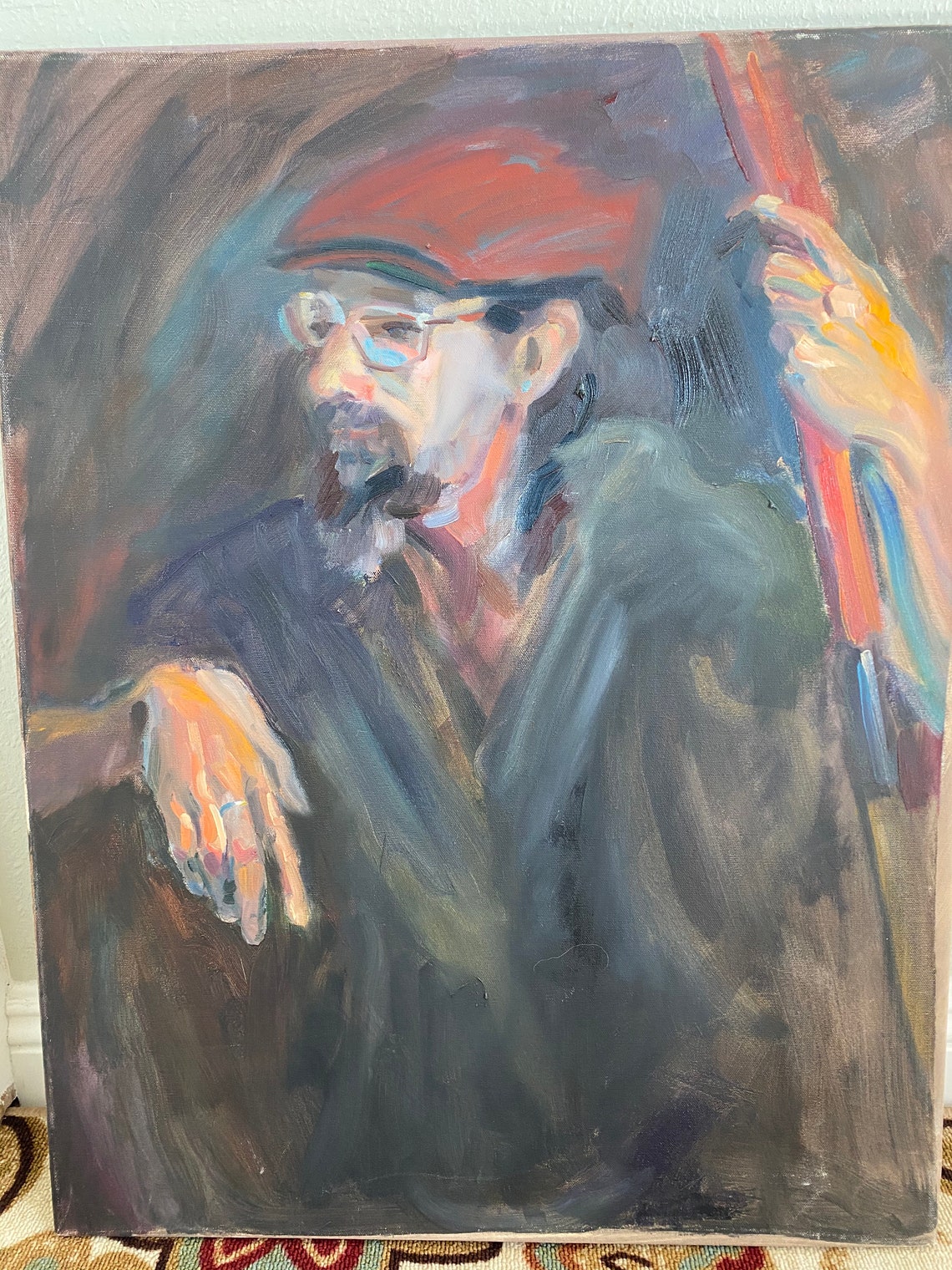 Impressionist Oil Painting Man With Hat and Specticles and Beard - Etsy