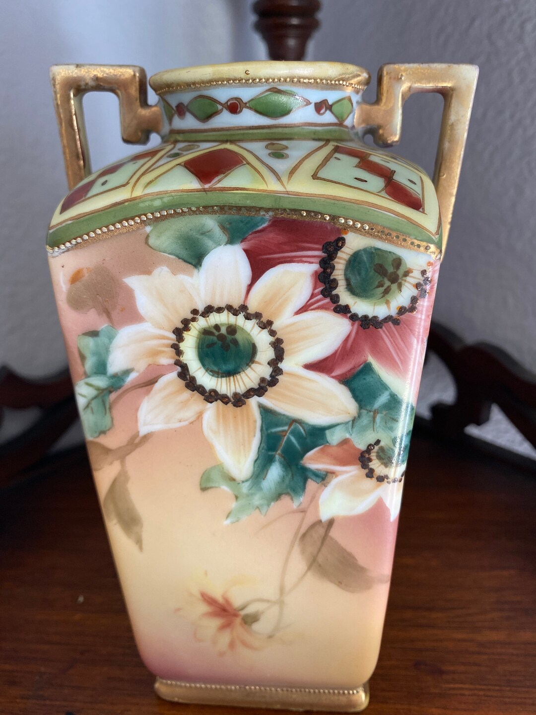 Antique Nippon Morimura Hand Painted Moriage Porcelain Vase Gold Double ...