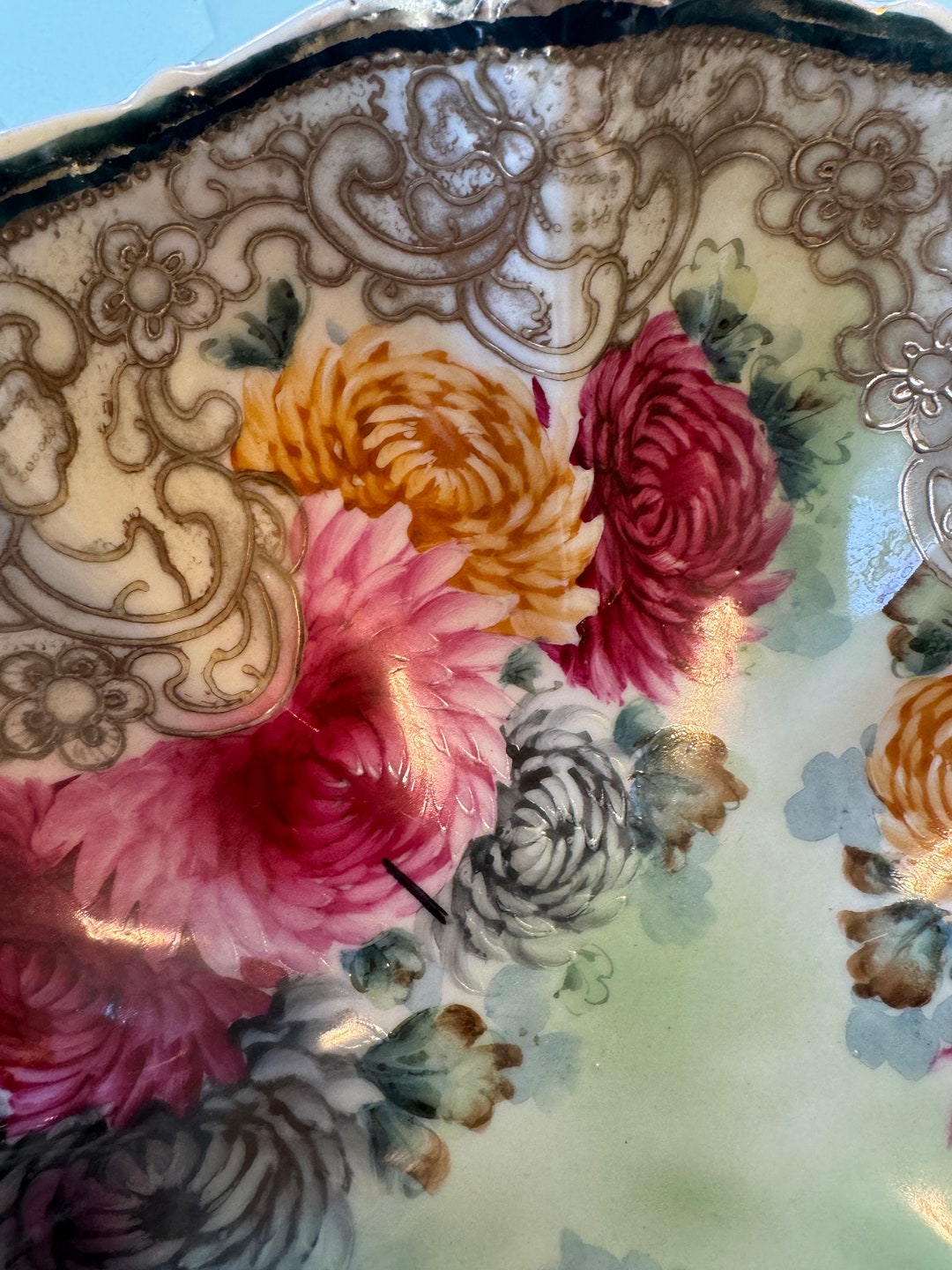 Tokio Japan Floral Bowl Heavy Raised Gold Gilt Largely Scalloped ...