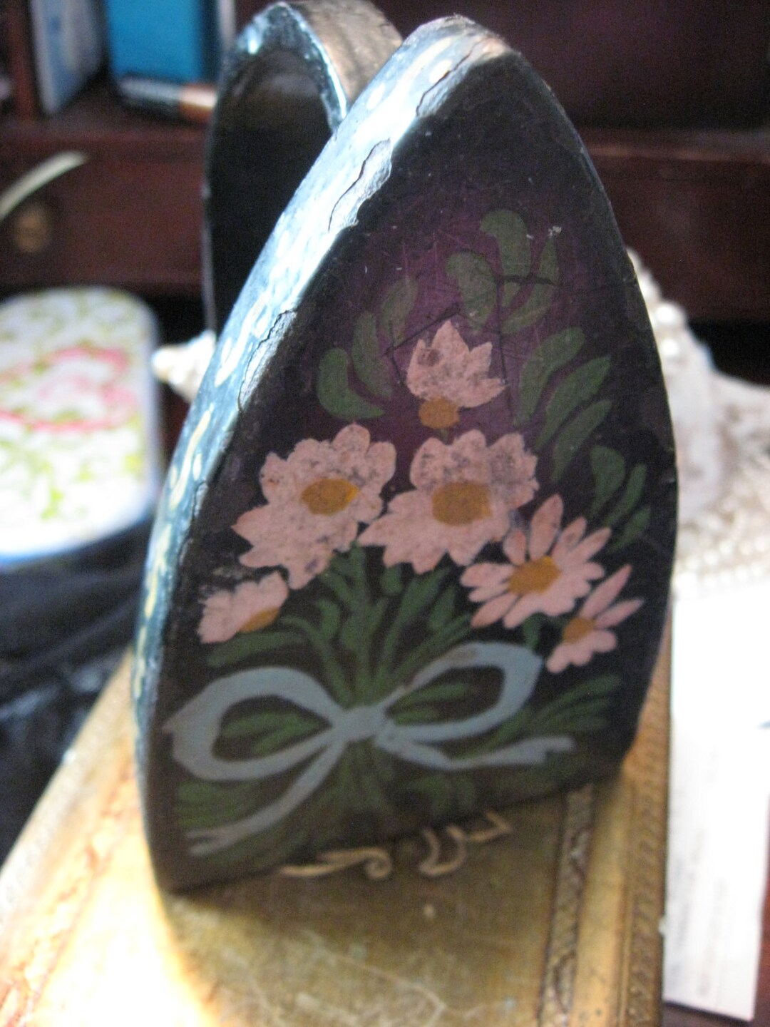 Cast Iron IRON Hand Painted Cast Hand Forged Handle Flat Iron Tole ...