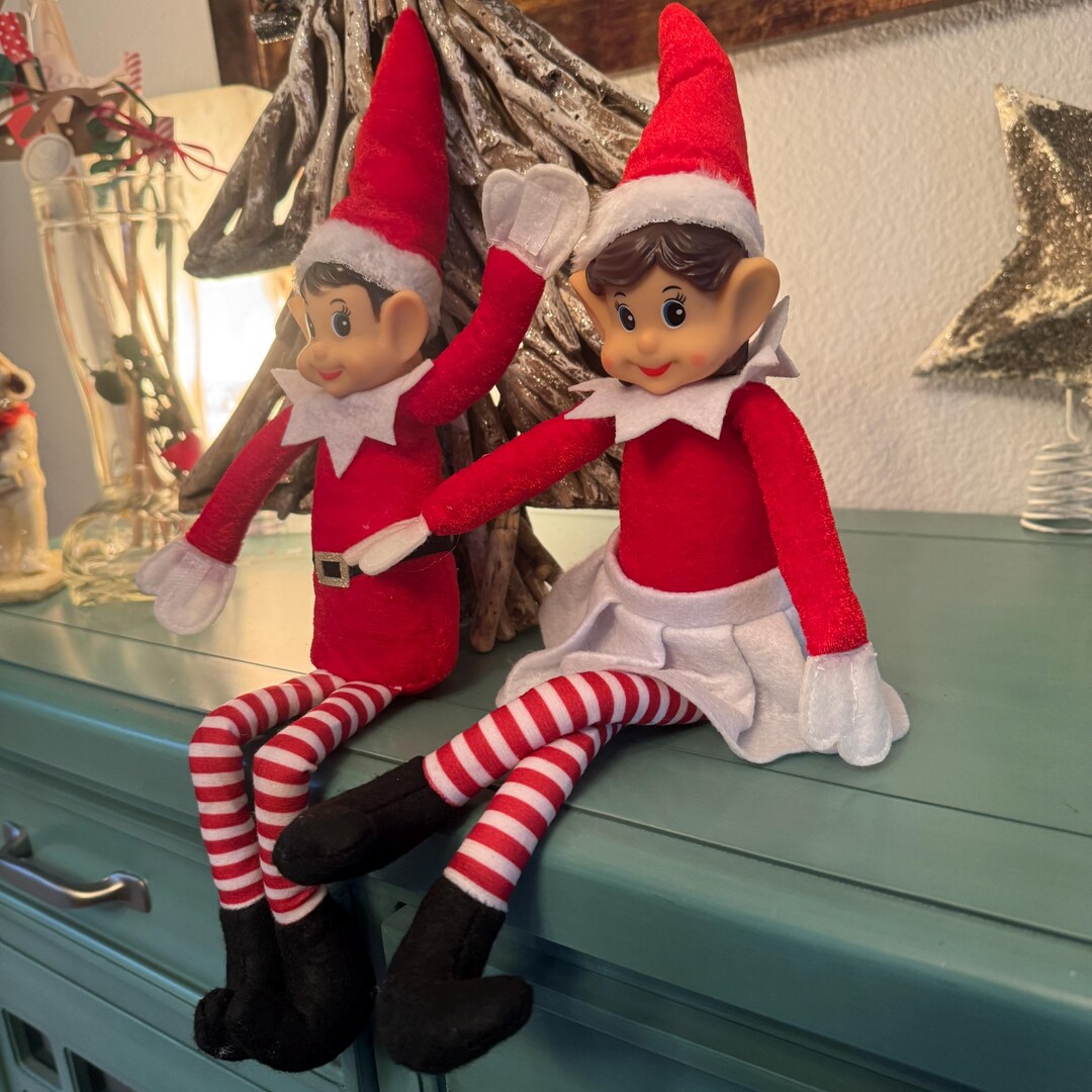 CHRISTMAS Decor Retro Style Pixie Boy and Girl Pair MUST HAVE Pristine ...