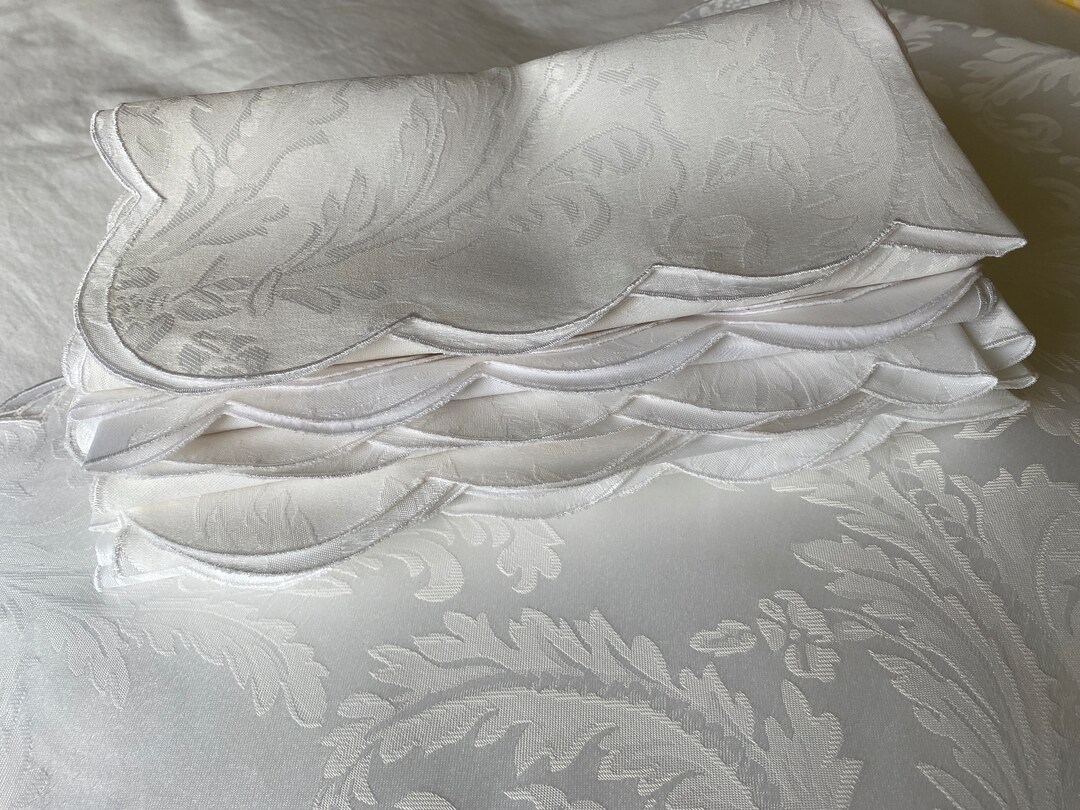 Antique French White Damask Tablecloth and 8 Dinner Napkins Excellent ...