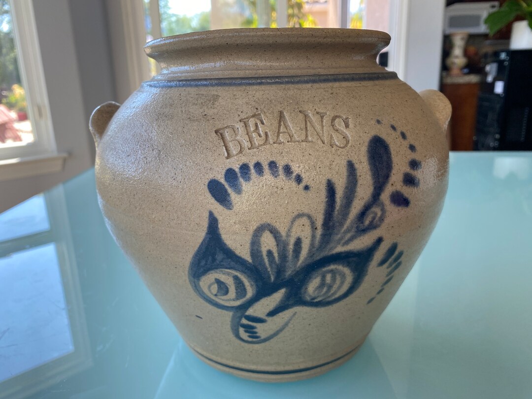 Antique Salt Glazed BEANS Pot Cedar Swamp Stoneware Co. Middleborough ...