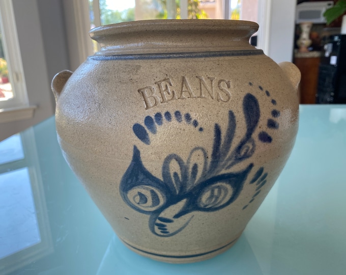 Antique Salt Glazed BEANS Pot Cedar Swamp Stoneware Co. Middleborough ...