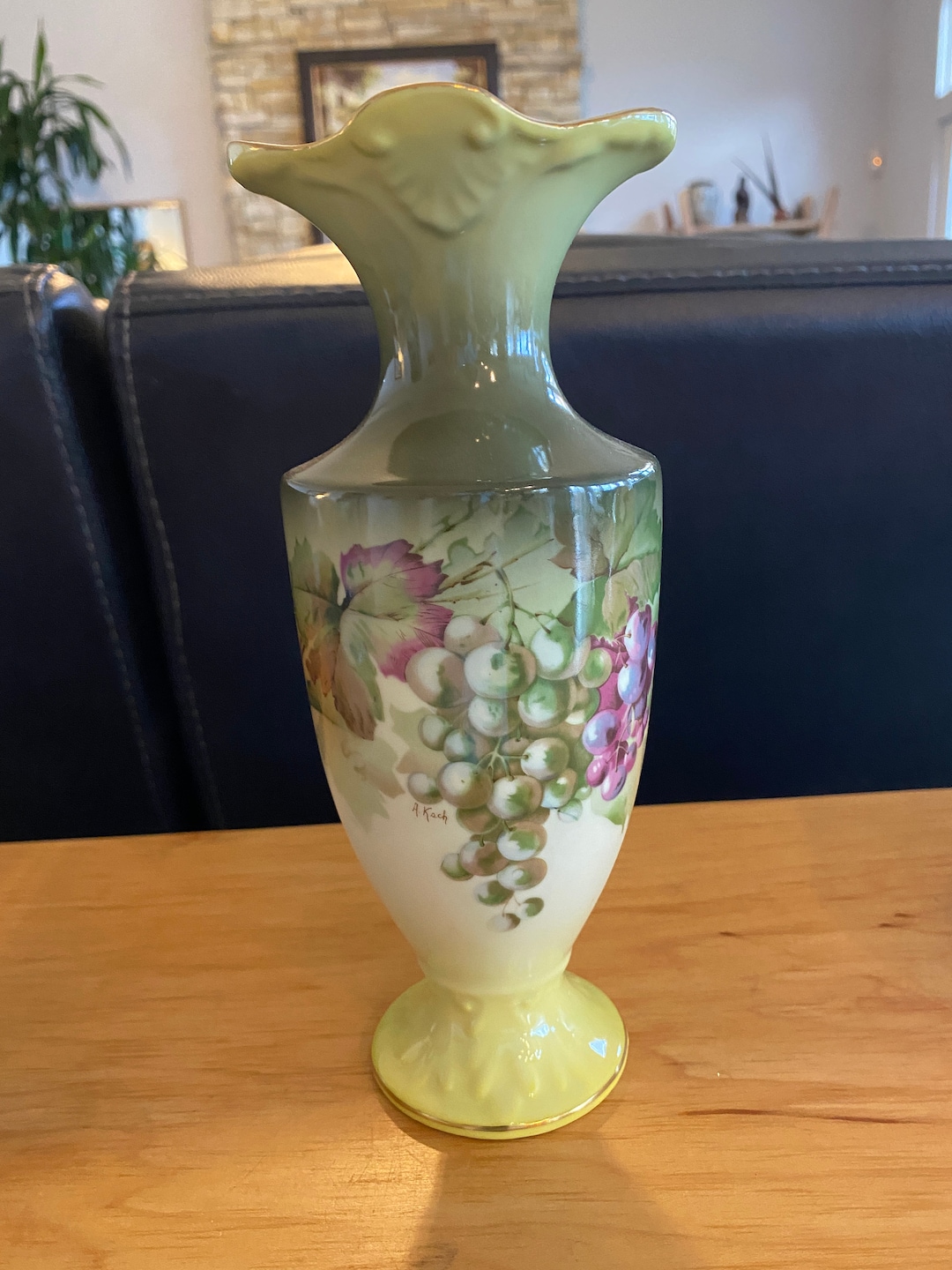 BAVARIA Porcelain Vase Hand Painted Artist SIGNED Grapes A Kaca ...