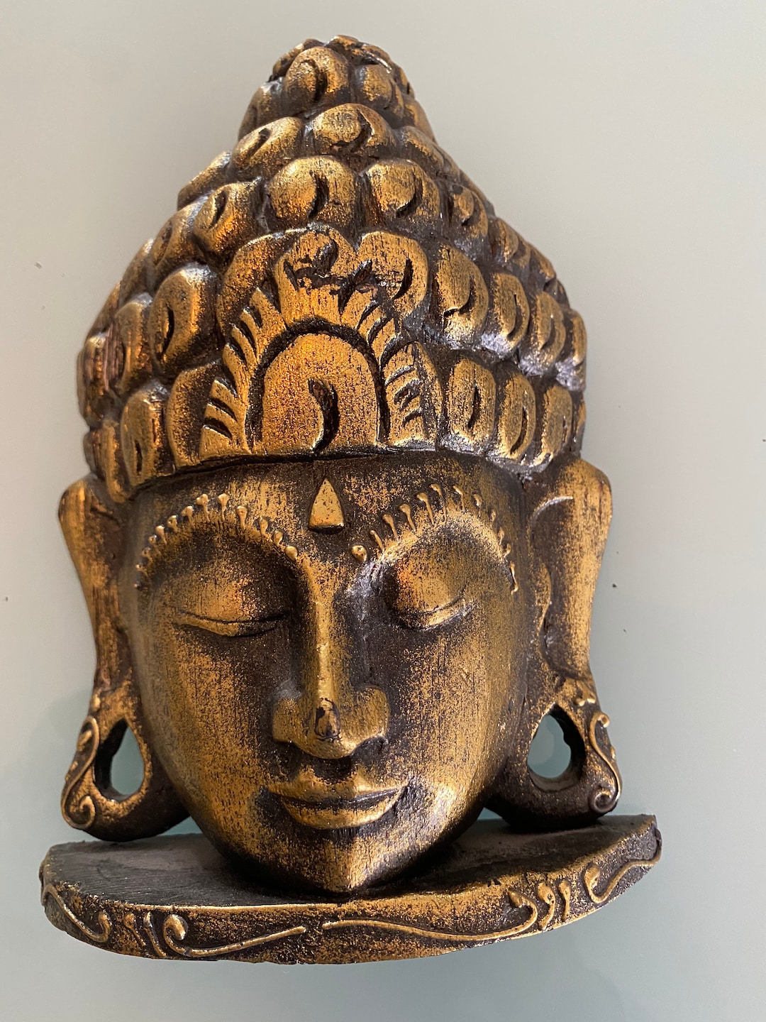 Handcrafted Wood Buddha Head Statue - Gold Gilt Finish - Etsy