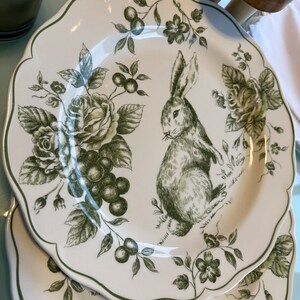Green Toile Easter Bunny Dinner Plates by Maxcera 11.25 Rabbit Dinner ...