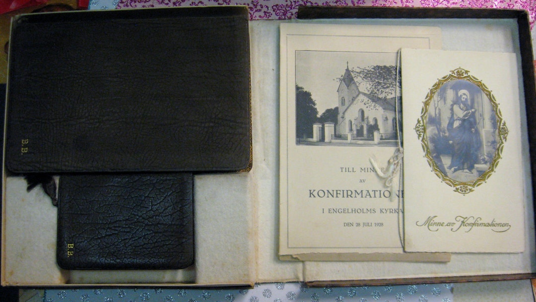 Religious Antique Bible SET Sweden Leather Bibeln Psalm Christian ...