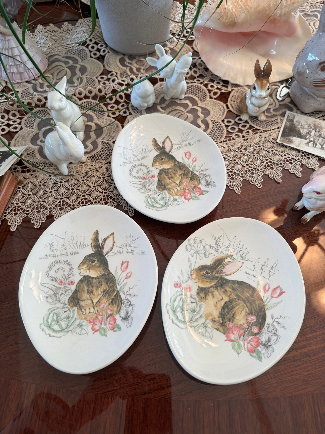Bunny Rabbit Plates Oval Easter Decor, Mascara Spring Collection ...