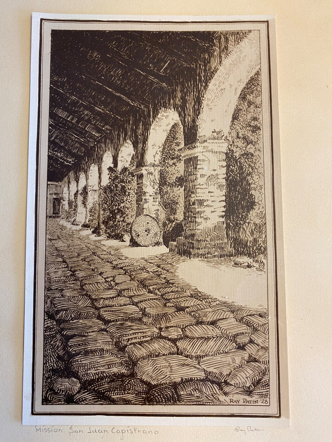 RAY PATIN 1928 SIGNED Pencil and Ink Mission San Juan Capistrano One of ...