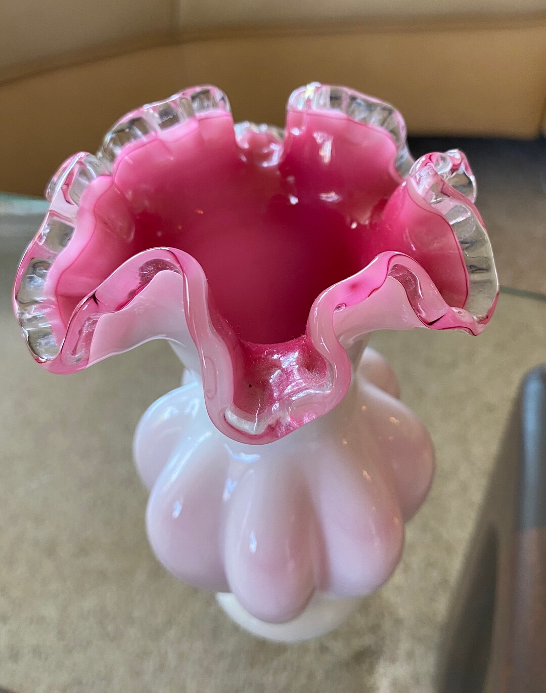 Mid Century Fenton Ruffled Vase Pink and White 6" Tall - Etsy