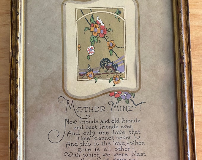 Verse Mother Mine Gold Gilt Lithograph Original Frame GOD GAVE Us ...