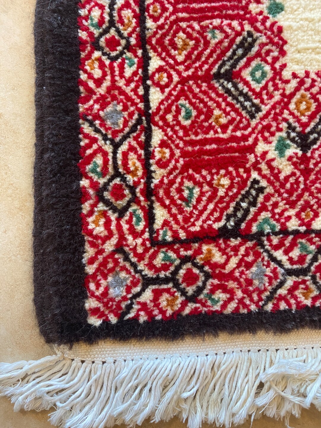 Vintage Hand Hooked WOOL Rug With Fringe RECTANGULAR American Medium ...