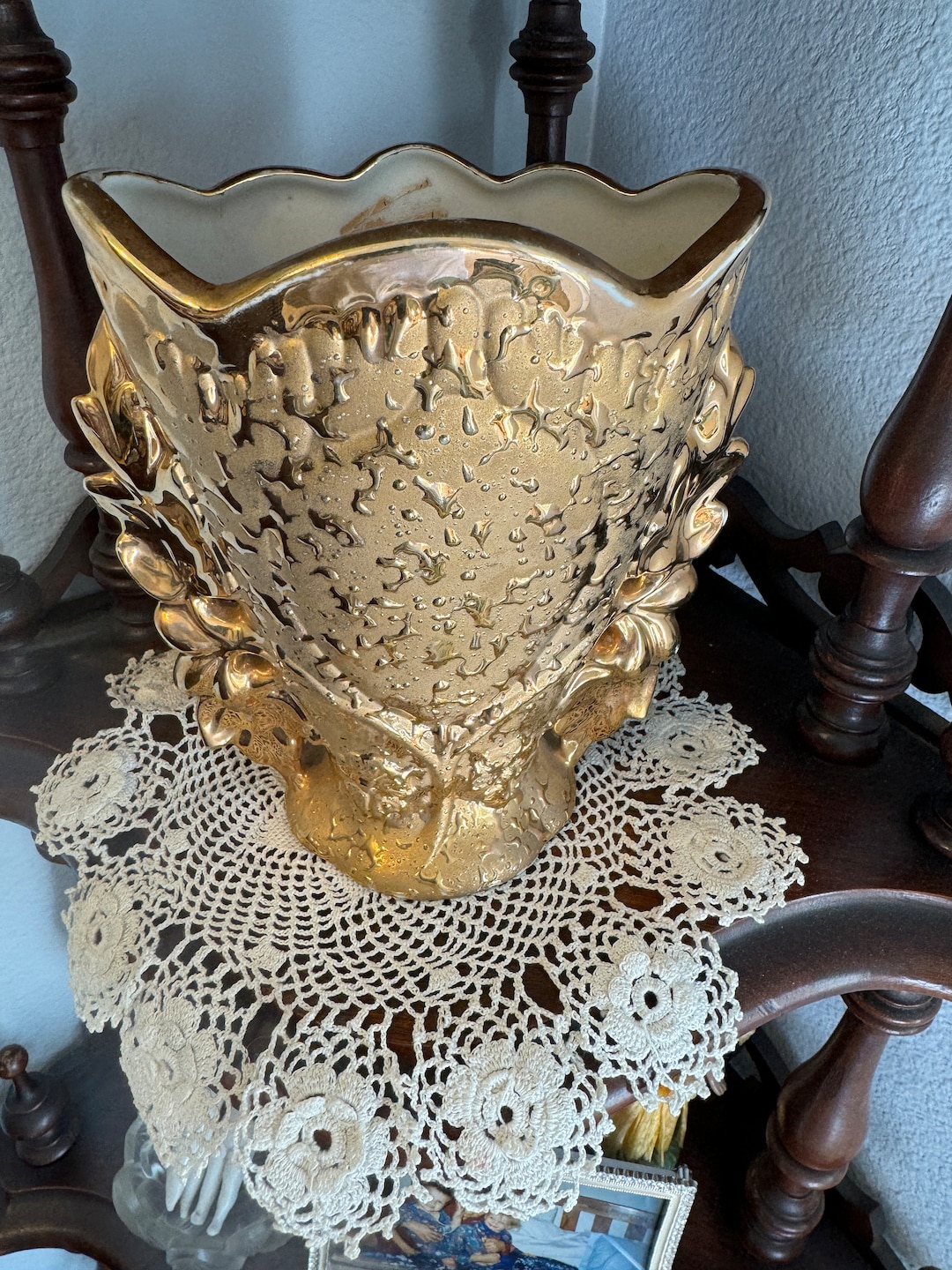 Vintage Bel-terr China 22k Weeping Gold Vase Gold Crusted Pottery ...