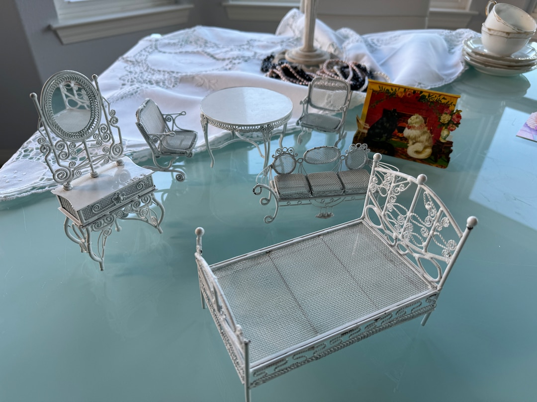 Miniature White Metal Small Victorian Style Bedroom Set, Dining Table ...