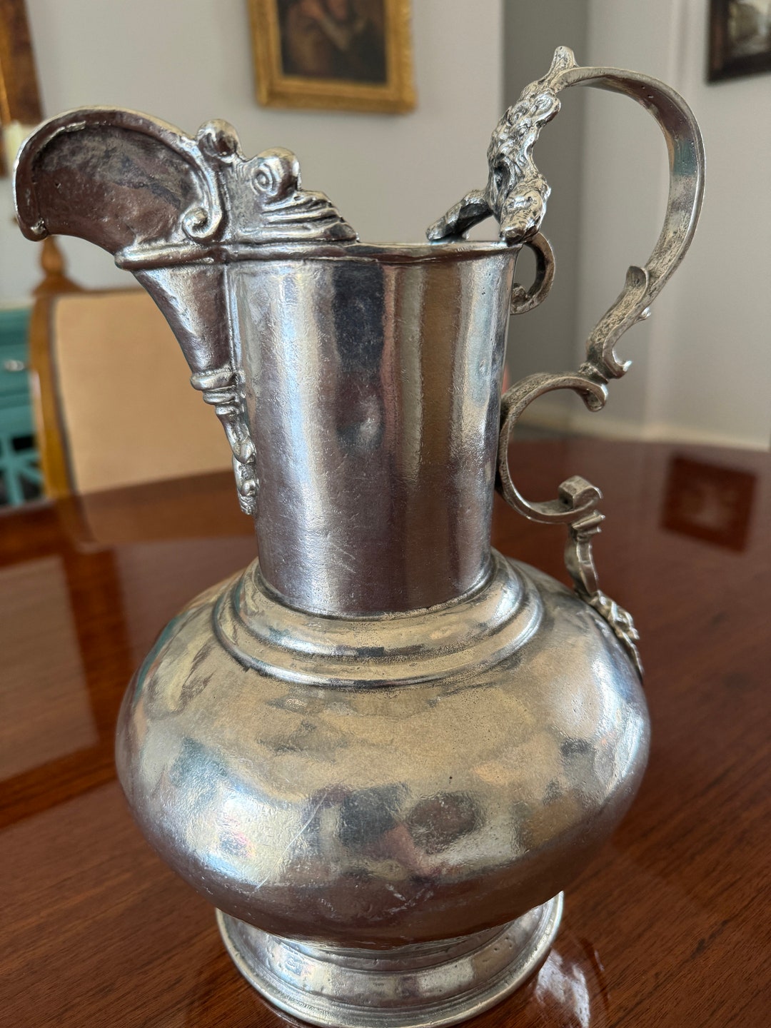 ORNATE Etruscan Arte Italica Pewter Pitcher, Large Hand Made in Italy ...