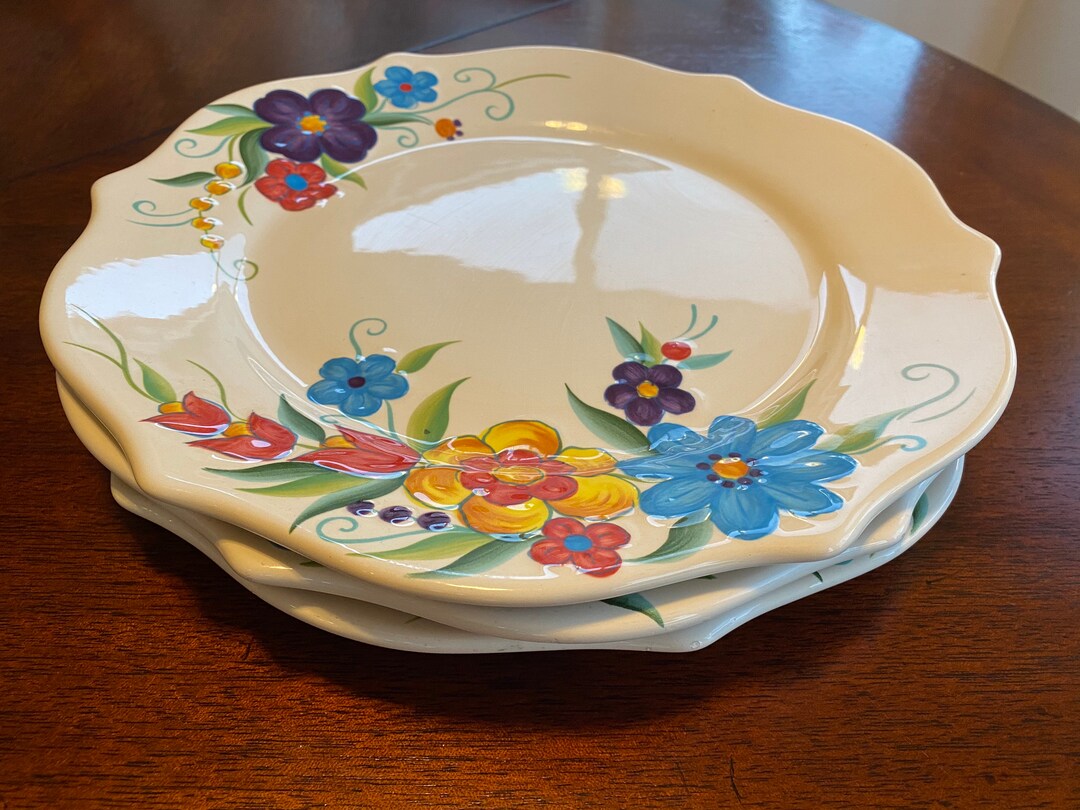 Tabletops Gallery 3 DINNER PLATES Raised Floral Handcrafted - Etsy