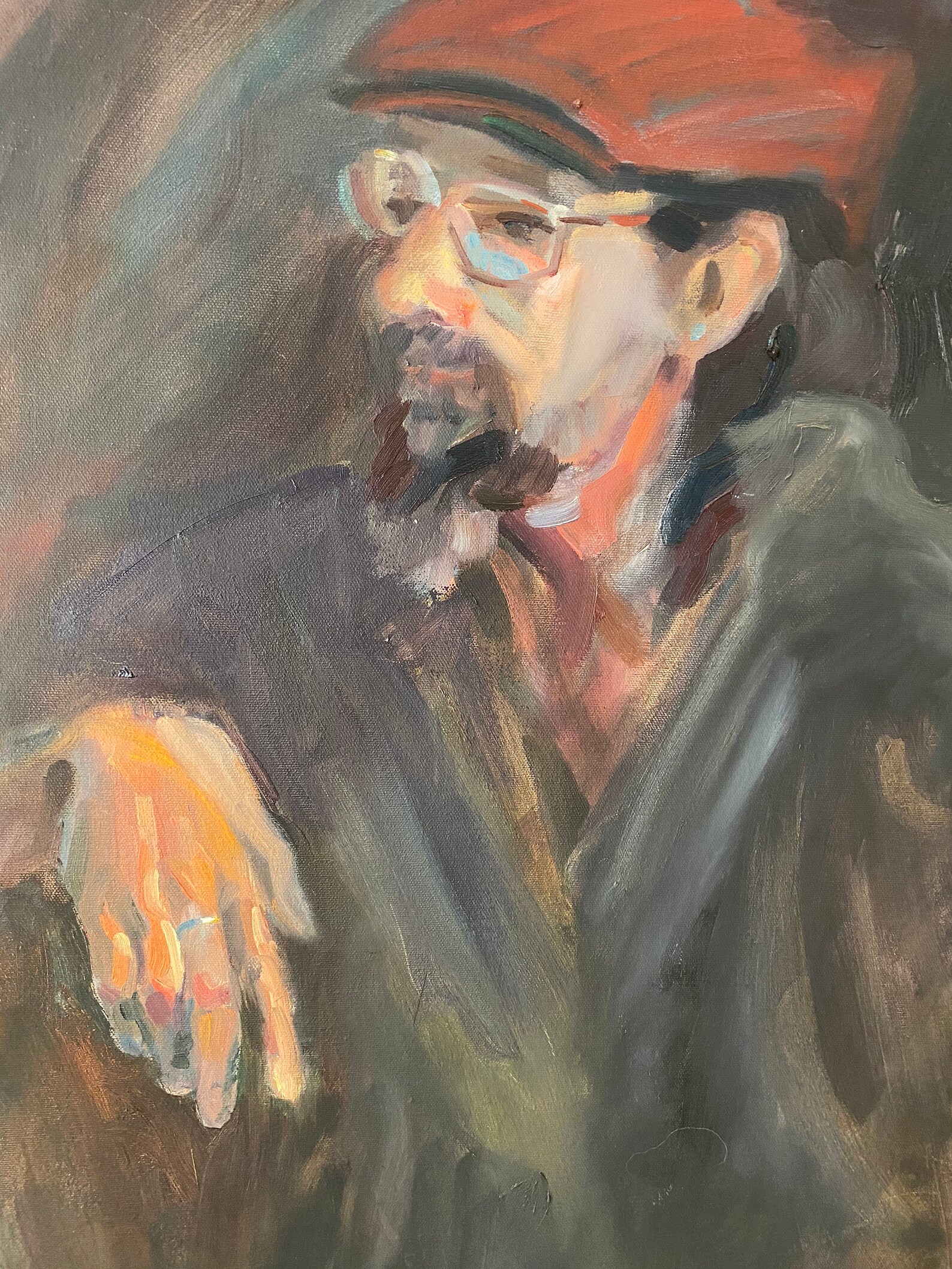 Impressionist Oil Painting Man With Hat and Specticles and Beard - Etsy