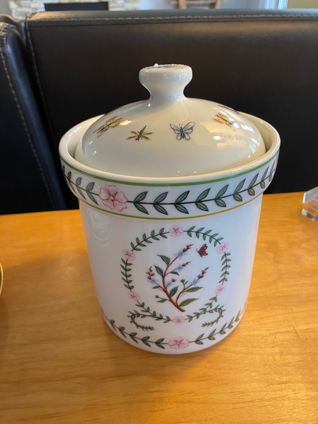 Vintage I. Godinger & Co. CANISTER~ Petit Fleur Pattern Porcelain With ...