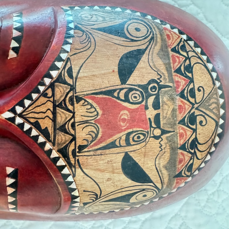 Hand Carved MOP African Tribal Mask, Ghana, Birds, Fish Inlay, 19" - Etsy