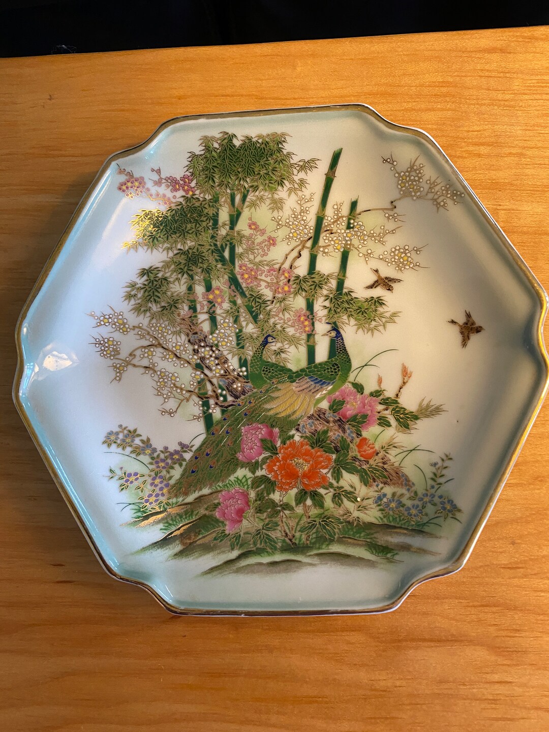 Vintage Midori Plate Peacock Pattern Octagon Plate Floral Pattern Japan 1970s Etsy