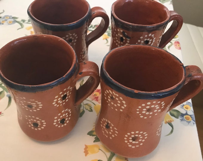 Mexican Decorated Clay Cups 5" Antique Jarritos/cantaritos De Barro ...