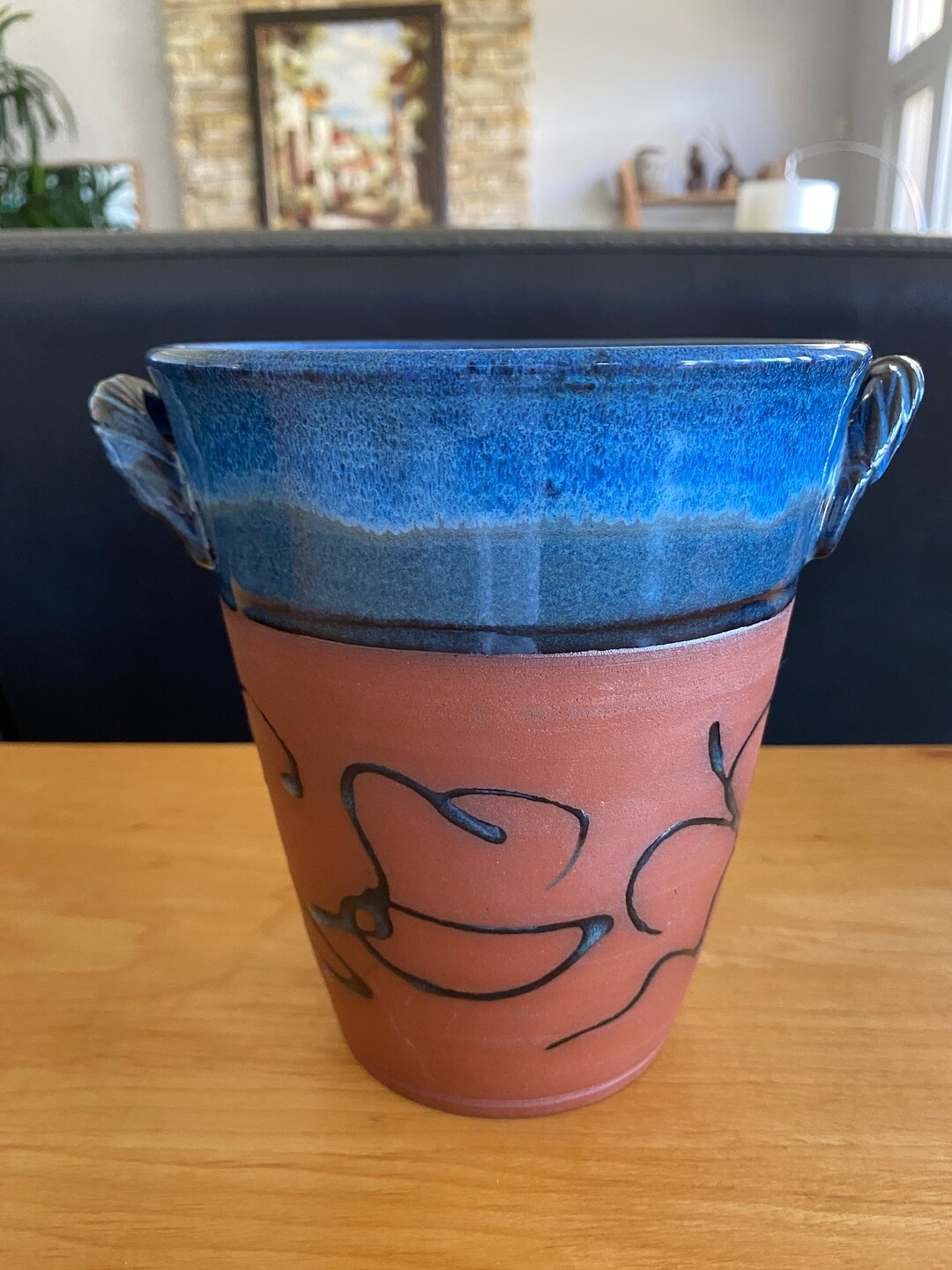 Terracotta Abstract Pot Vase Signed J H Art Pottery Turned Pot With ...