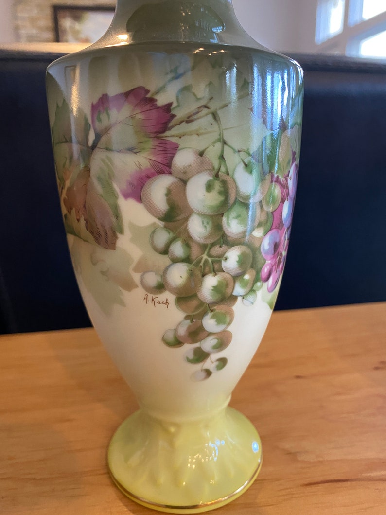 BAVARIA Porcelain Vase Hand Painted Artist SIGNED Grapes A Kaca ...